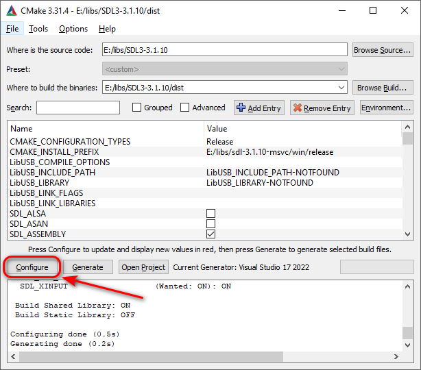 How to install SDL 3.1.10 using CMake and Visual Studio 2022 for Desktop
