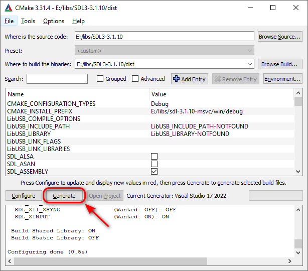 How to install SDL 3.1.10 using CMake and Visual Studio 2022 for Desktop