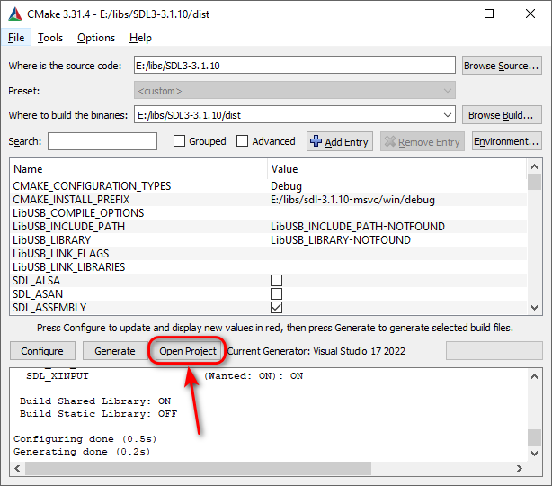 How to install SDL 3.1.10 using CMake and Visual Studio 2022 for Desktop